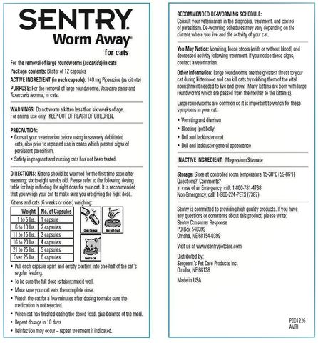 SENTRY Worm Away for cats For the removal of large roundworms (ascarids ...